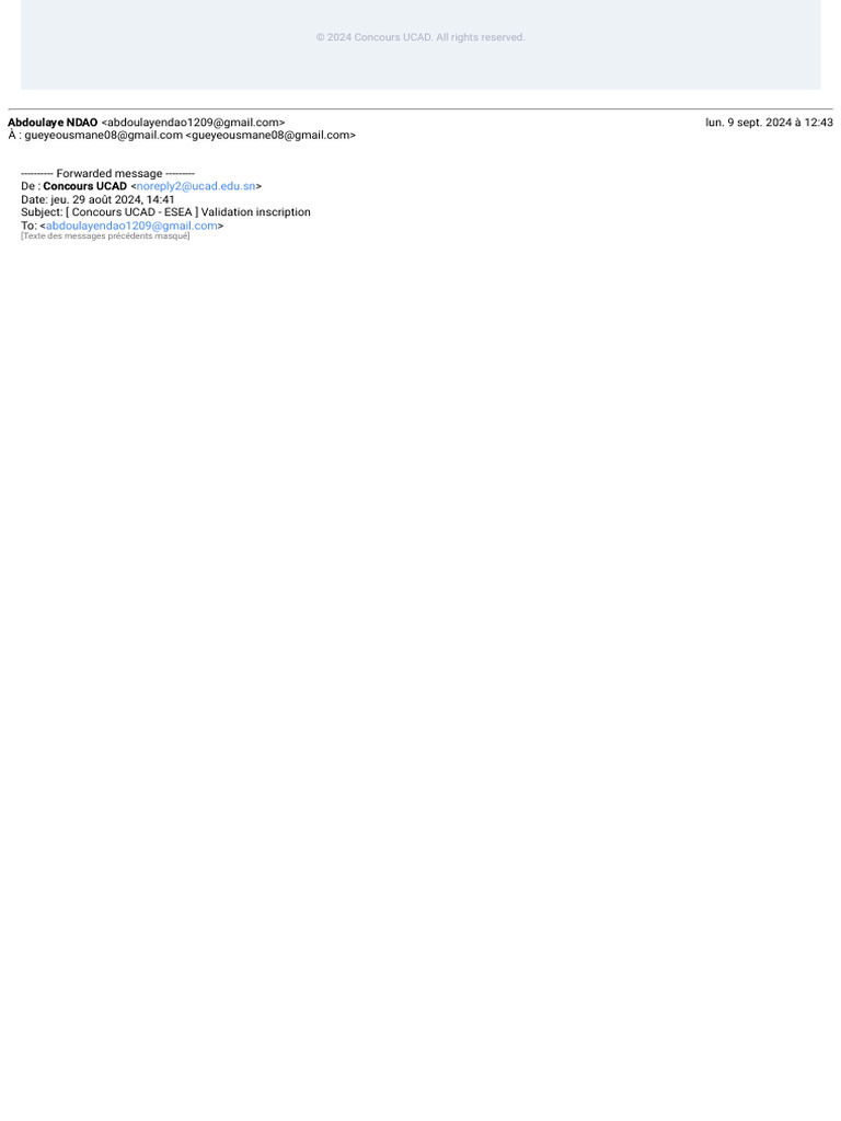 Gmail - (Concours UCAD - ESEA) Validation Inscription | PDF