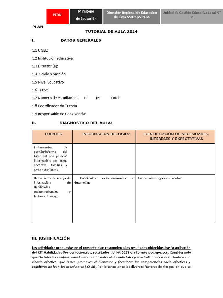 Plan Tutorial de Aula Vii Ciclo 2024 - Propuesta Drelm | PDF