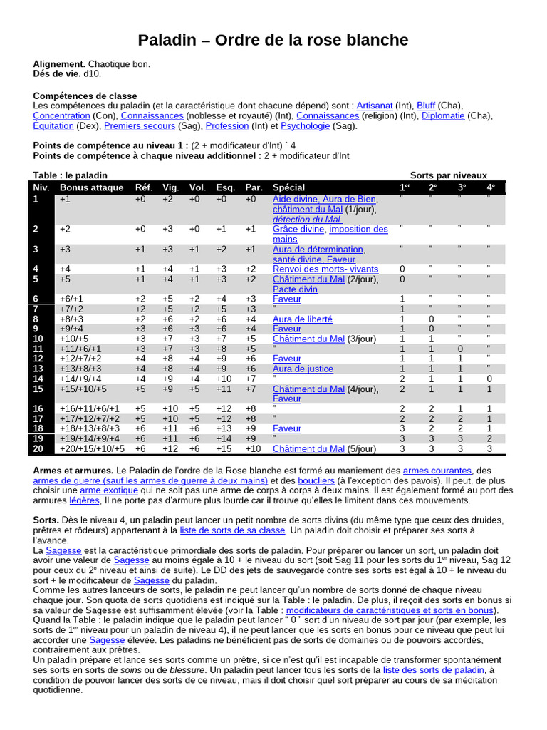 Paladin - Ordre de La Rose Blanche Pour D&D 3.5 | PDF