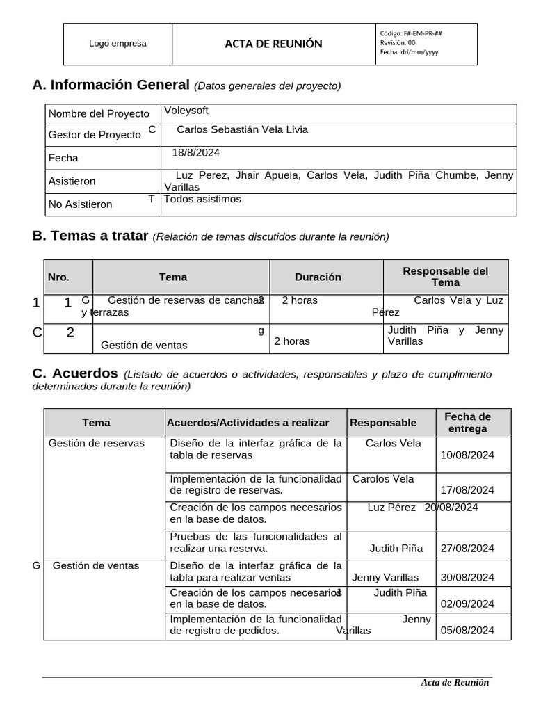 Acta de Reunión | PDF