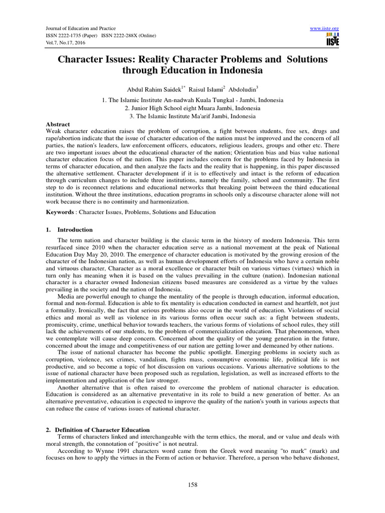 Character Issues: Reality Character Problems and Solutions Through ...