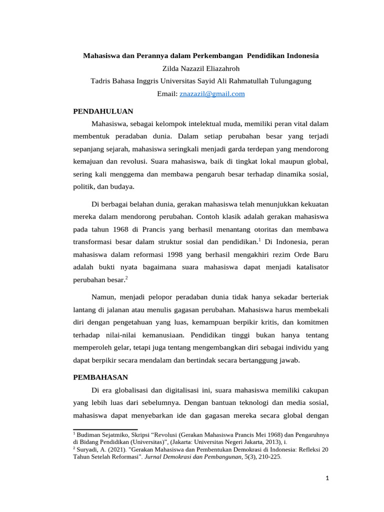 Mahasiswa dan Perannya dalam Perkembangan Pendidikan Indonesia | PDF