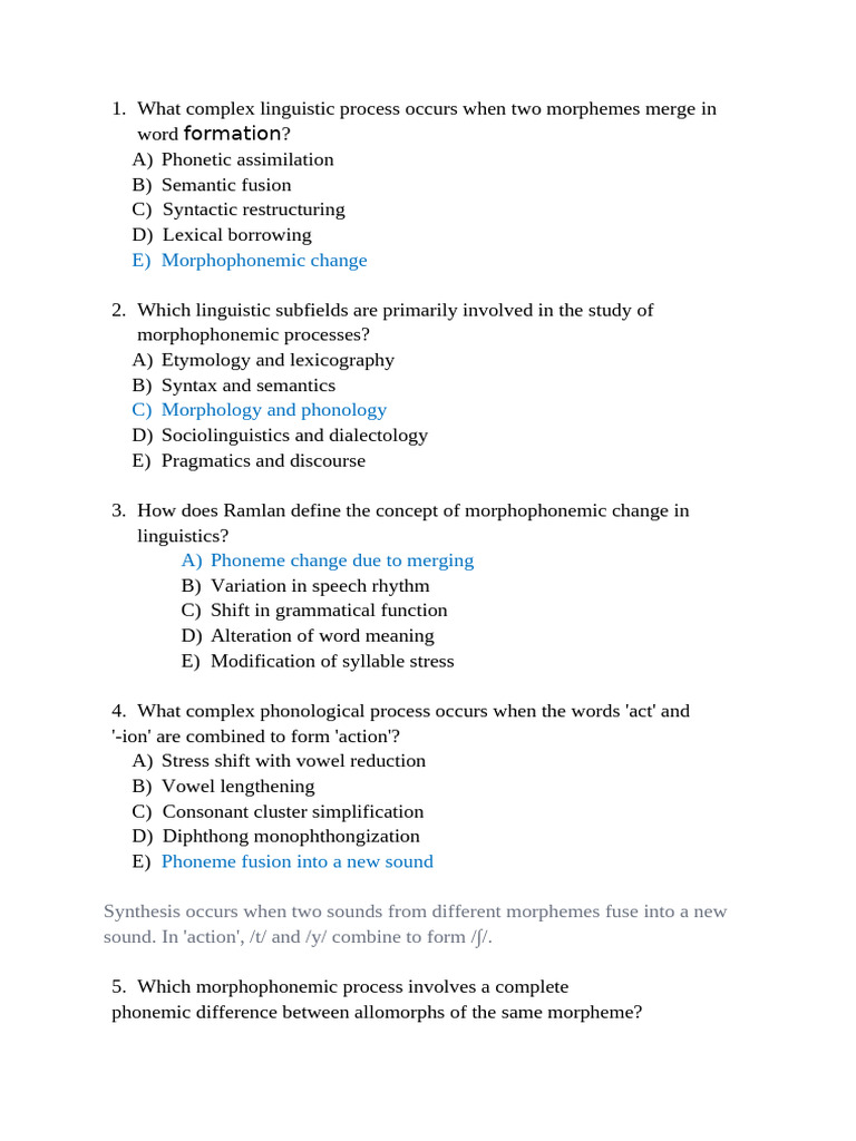 MULTIPLE CHOICE QUESTION of MORPHOPHONEMIC PROCESS | PDF