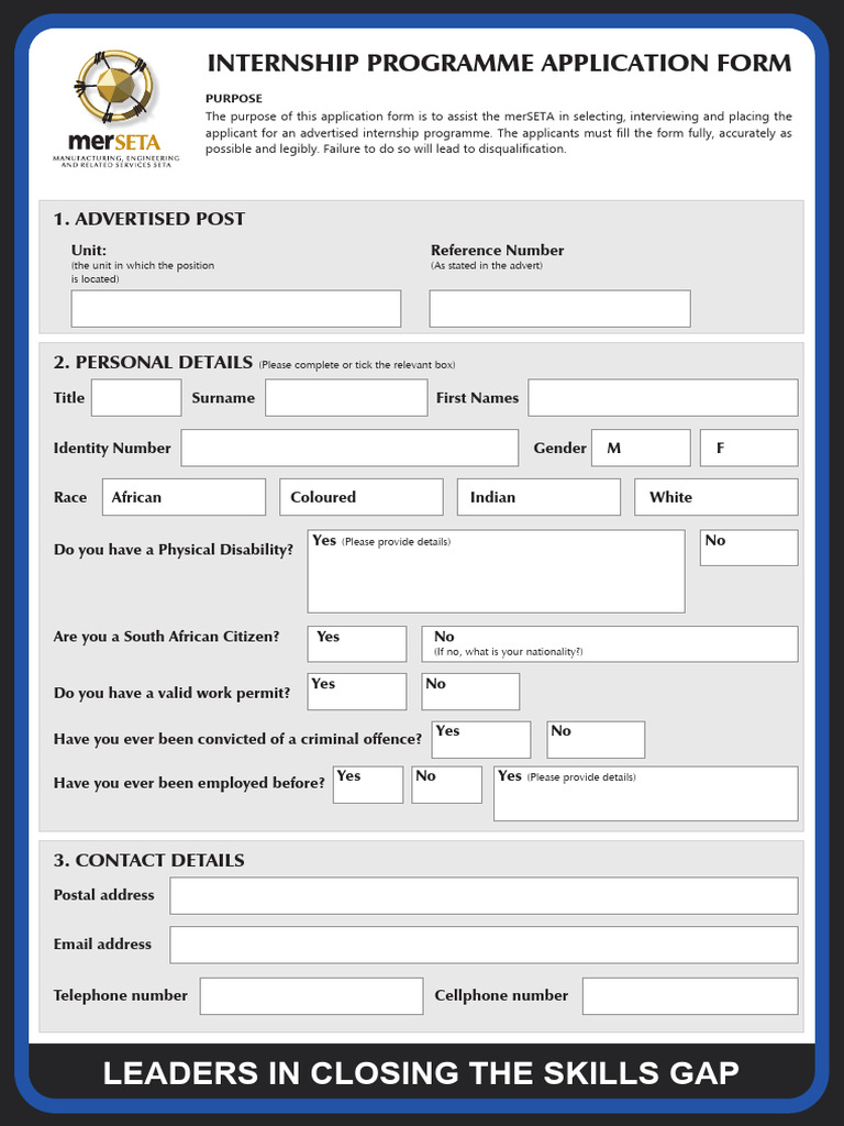 Merseta Intern Application Form | PDF