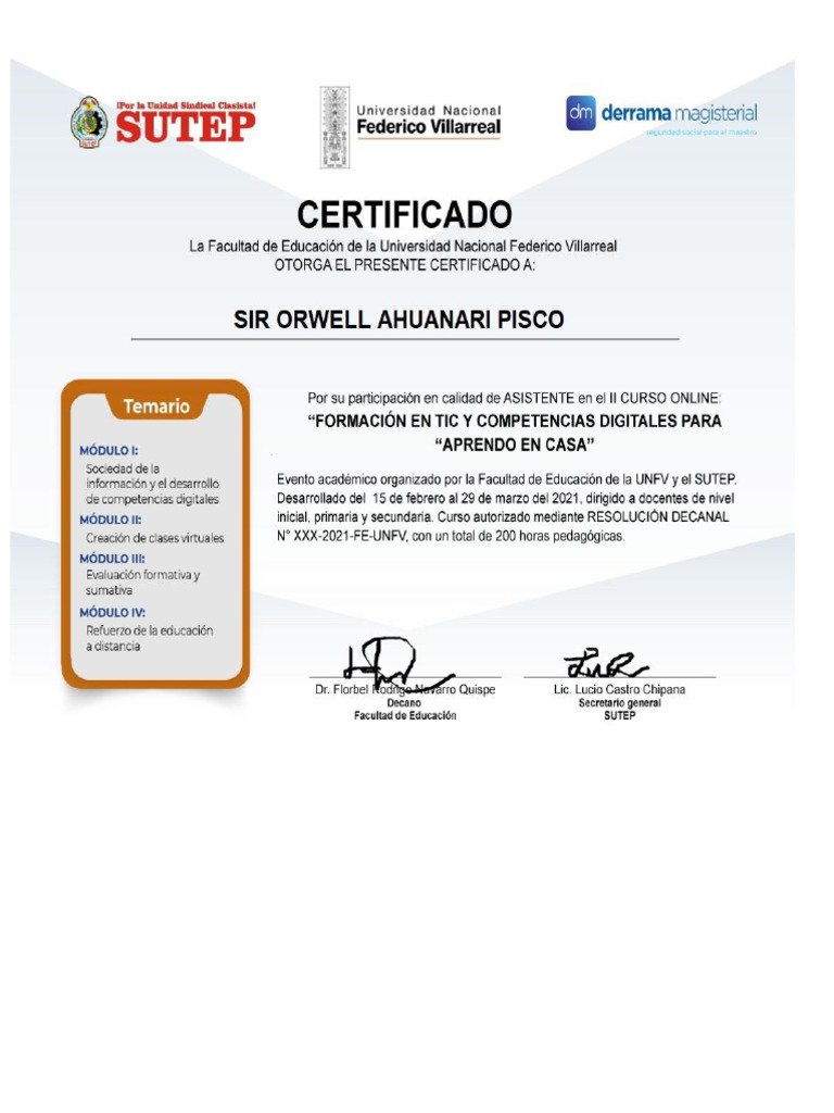 Certificado Formacion Tic | PDF