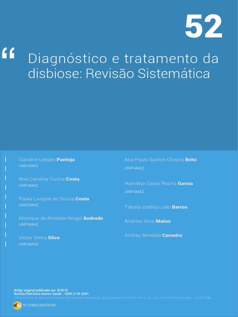 Diagnóstico e Tratamento Da Disbiose: Revisão Sistemática: Pantoja Brito | PDF