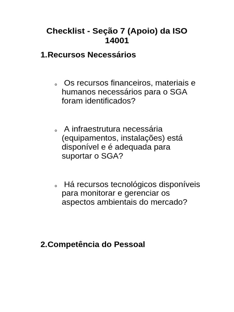 Checklist ISO 14001 - Seção 7je | PDF