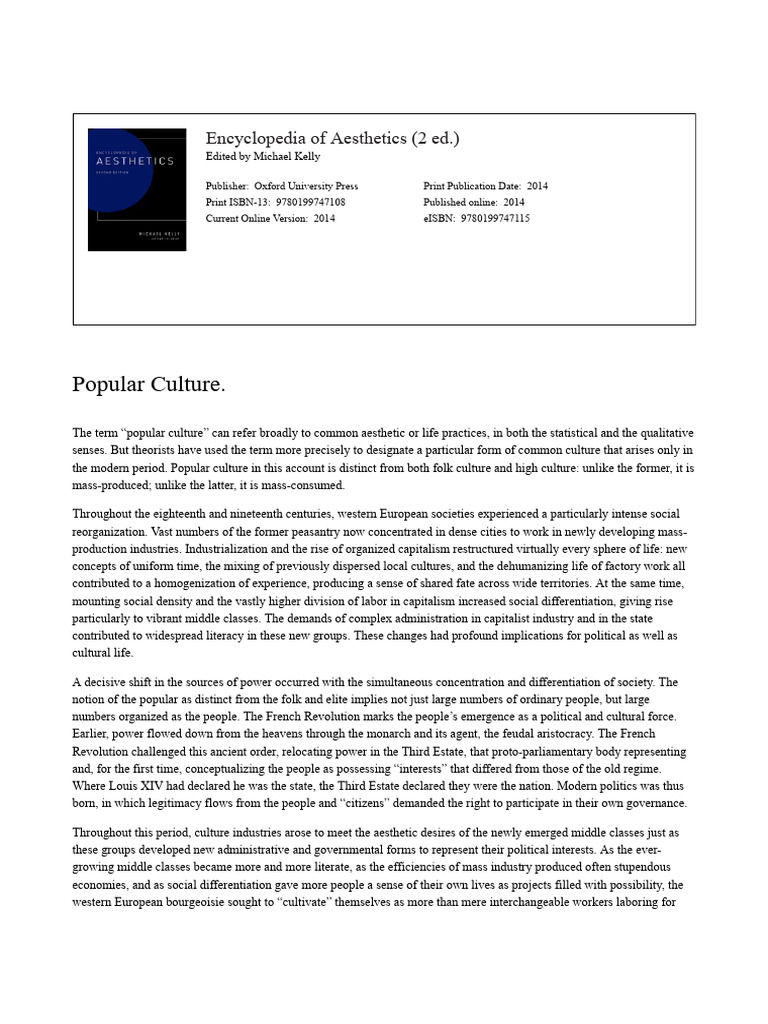 Understanding Popular Culture Dynamics | PDF | Aesthetics | Politics