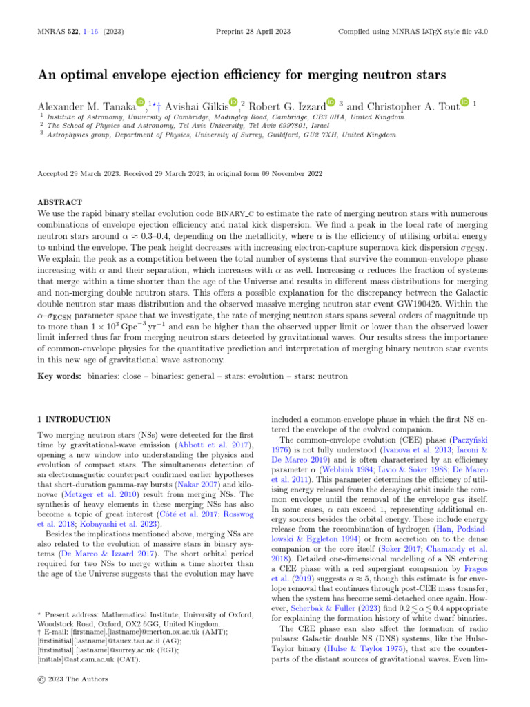 An Optimal Envelope Ejection Efficiency For Merging Neutron Stars | PDF