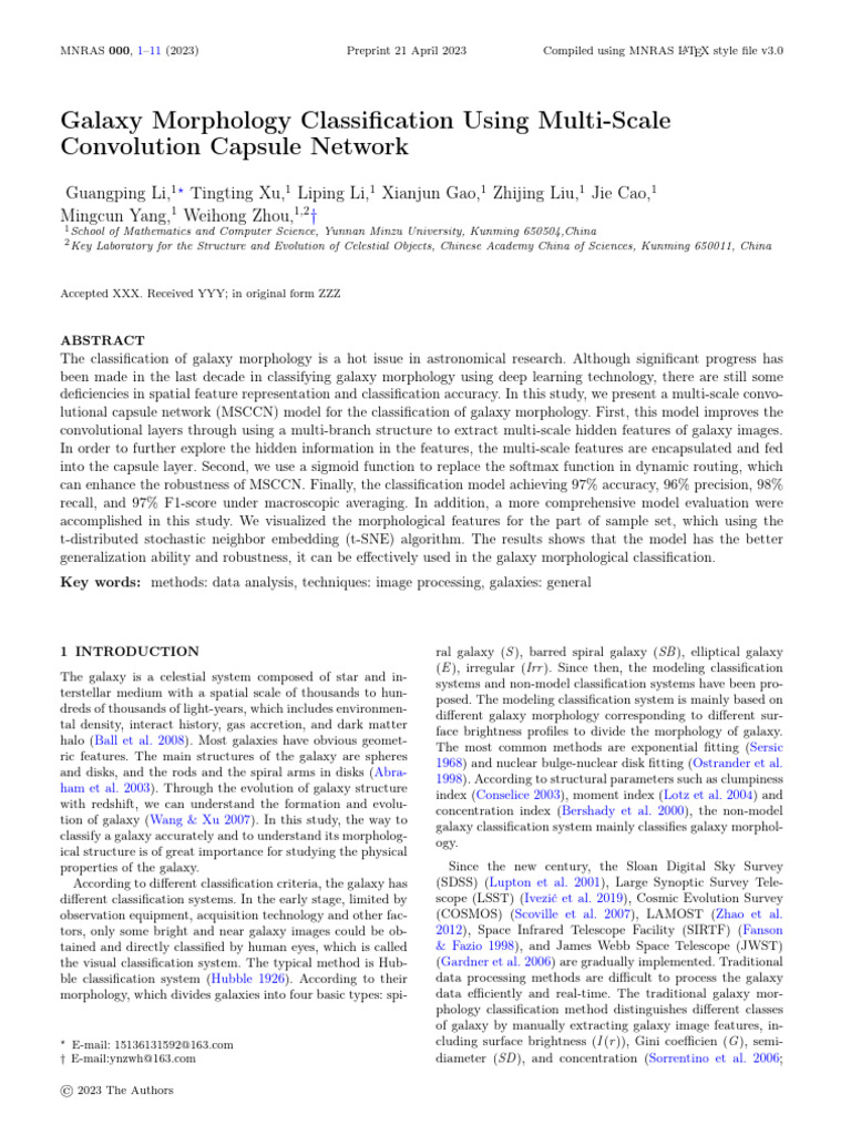 Galaxy Morphology Classification Using Multiscale Convolution Capsule Network | PDF