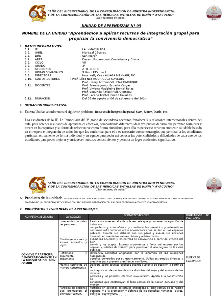 Unidad de Aprendizaje #05 - DPCC 3° | PDF