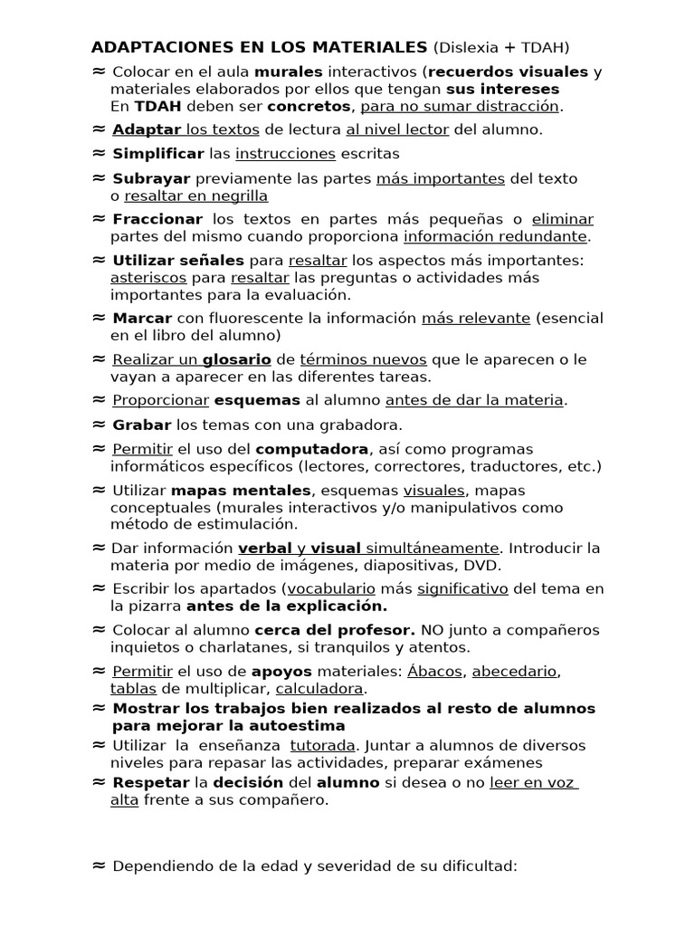 4e - ADAPTACIONES DE MATERIALES - DX y TDAH | PDF