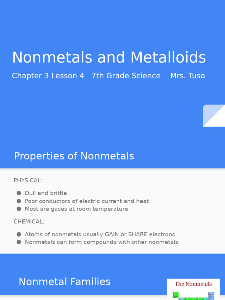 Chapter 3 Lesson 4 Nonmetals-Metalloids | PDF