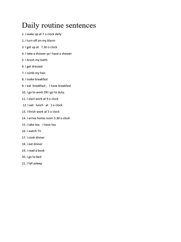 Daily Routine Sentences | PDF