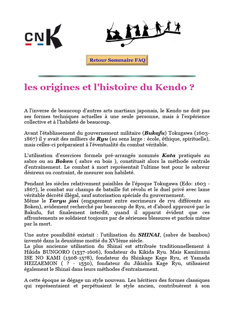 Origines Et Histoire Du Kendo | PDF