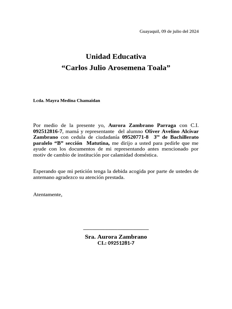 "Carlos Julio Arosemena Toala" Justificacion | PDF