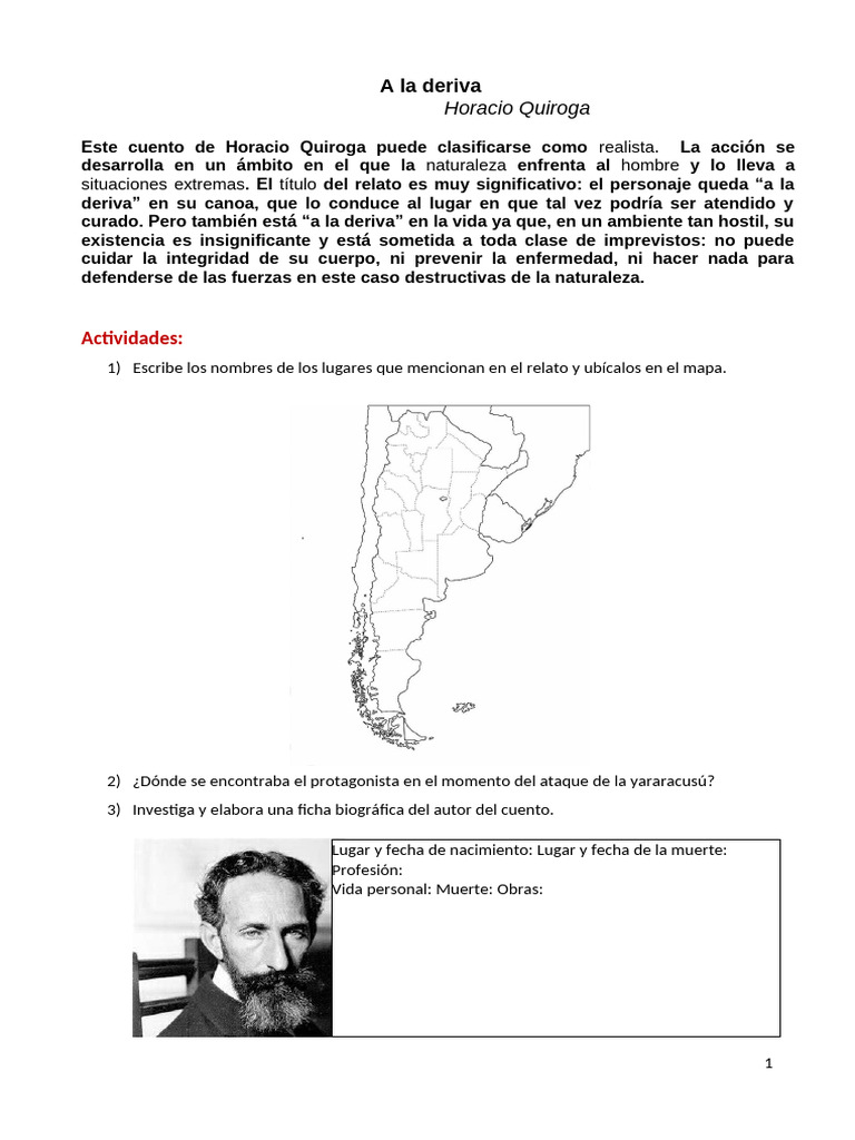 Actividades para El Cuento: A La Deriva | PDF