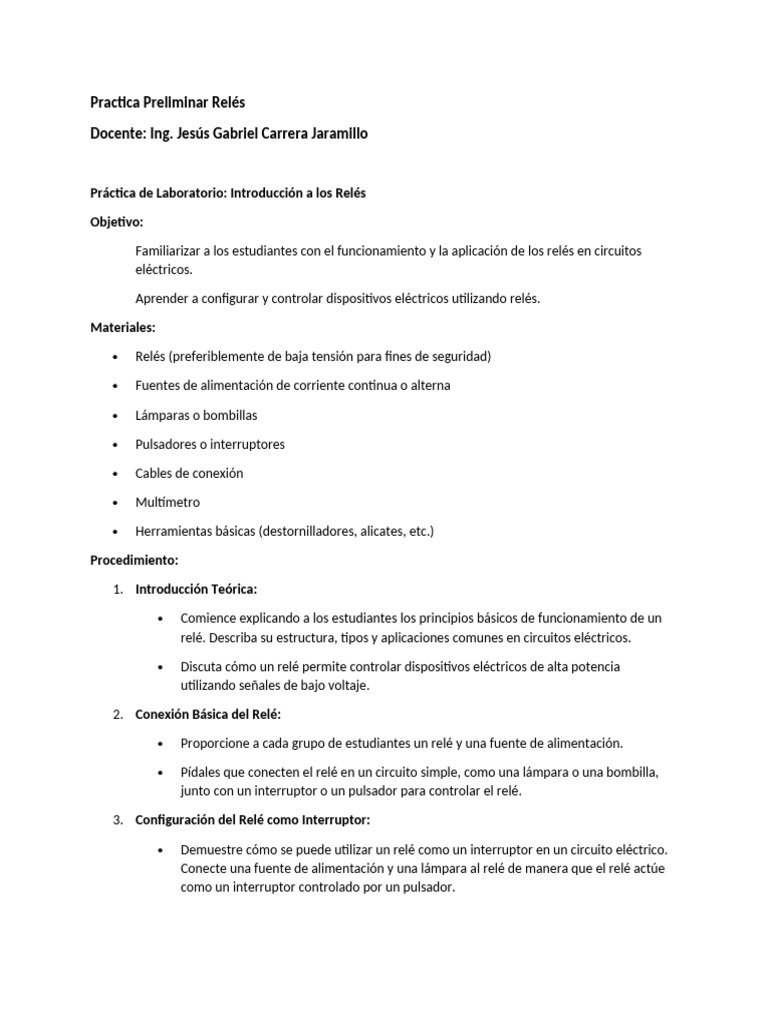 Practica Preliminar Relés | PDF Practica Preliminar Relés | PDF