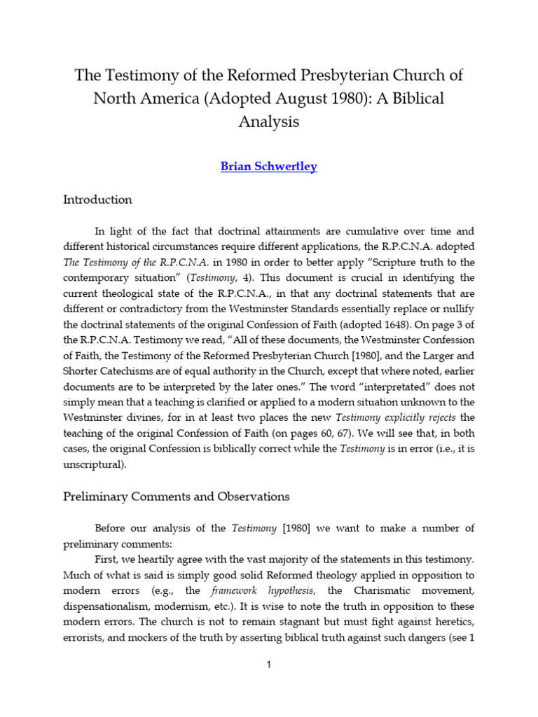 The Testimony of The RPCNA | PDF