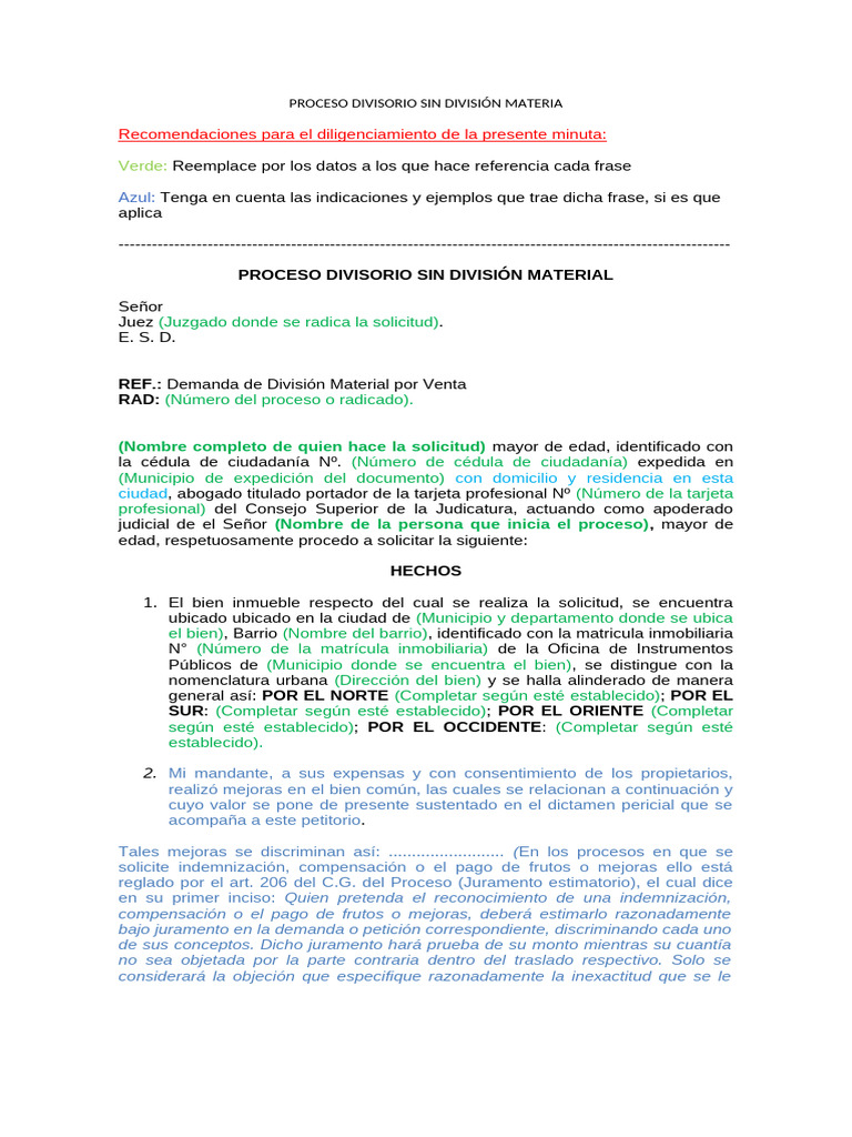 Proceso Divisorio Sin División Material - Civil | PDF