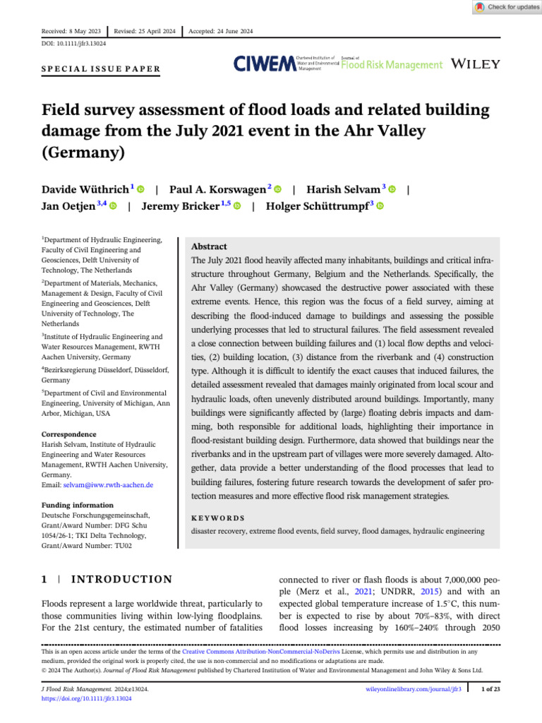 J Flood Risk Management - 2024 - Wüthrich - Field Survey Assessment of ...