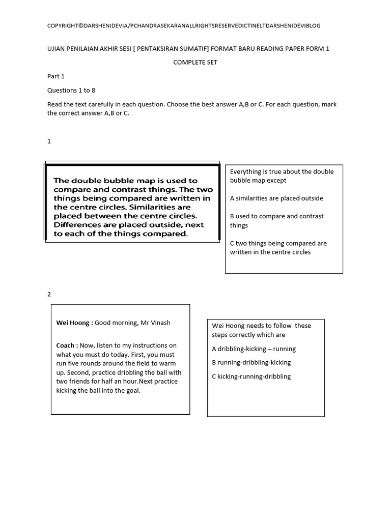 Form 1 Uasa Complete Reading Paper 3052023 | PDF