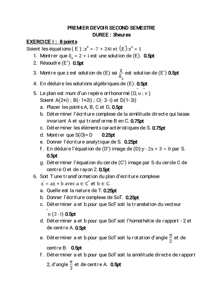 Premier Devoir Second Semestre-1 | PDF
