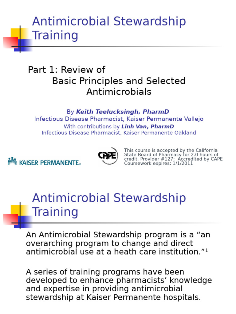 Antimicrobial Stewardship Training: Part 1: Review of Basic Principles ...