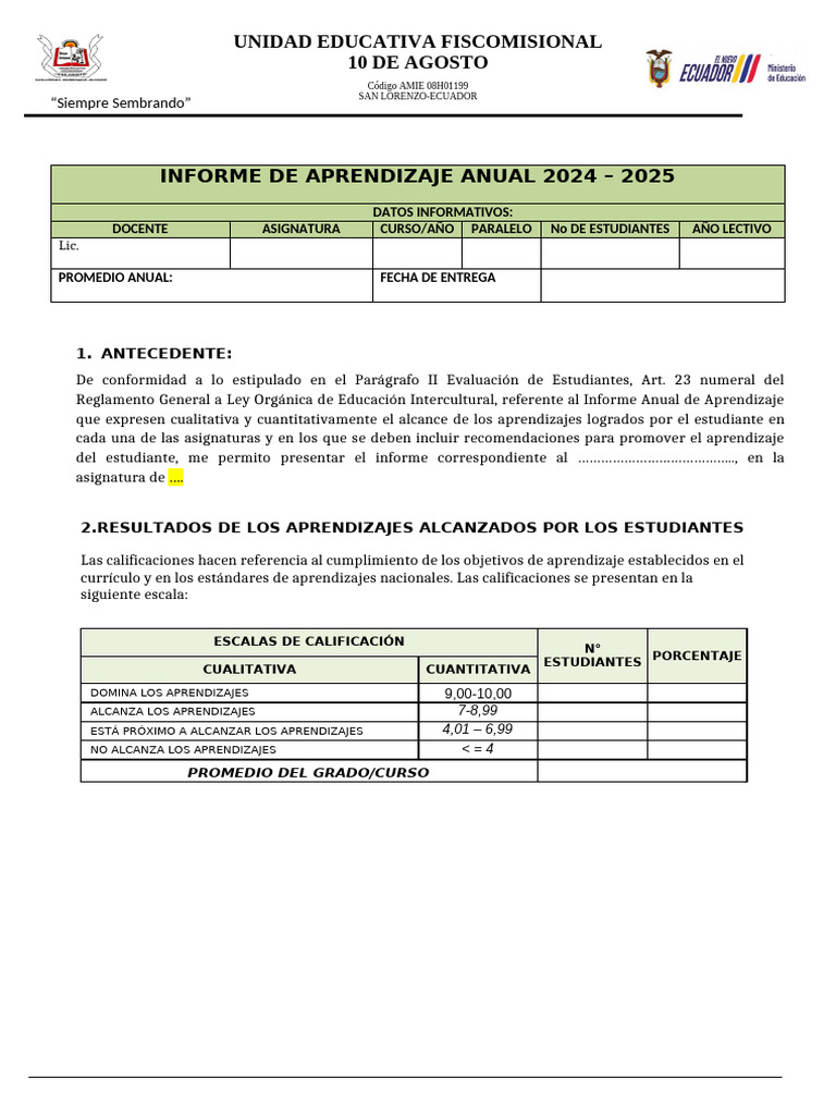 Informe de Aprendizaje Anual 2024 | PDF