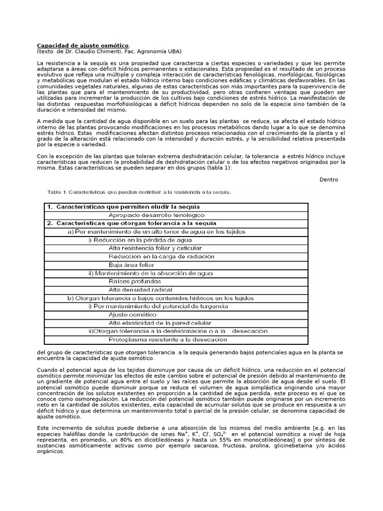 Capacidad de Ajuste Osmótico - Ing Claudio Chimenti UBA | PDF