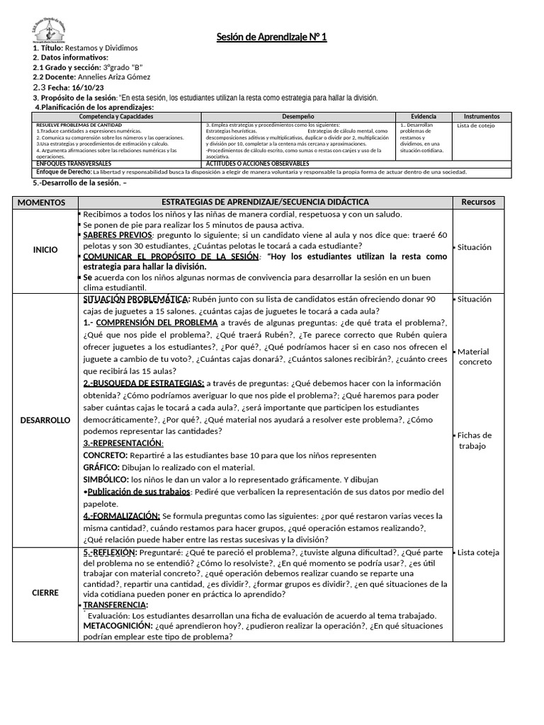 Sesión de Aprendizaje N 2 2023 | PDF
