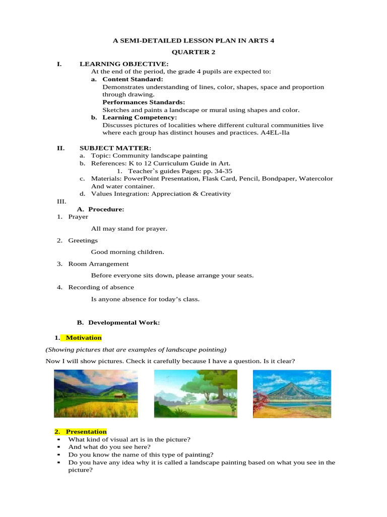 A Detailed Lesson Plan in Arts 4 | PDF