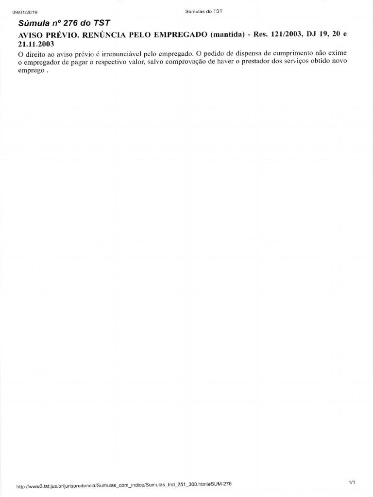 Sumula 276 TST | PDF