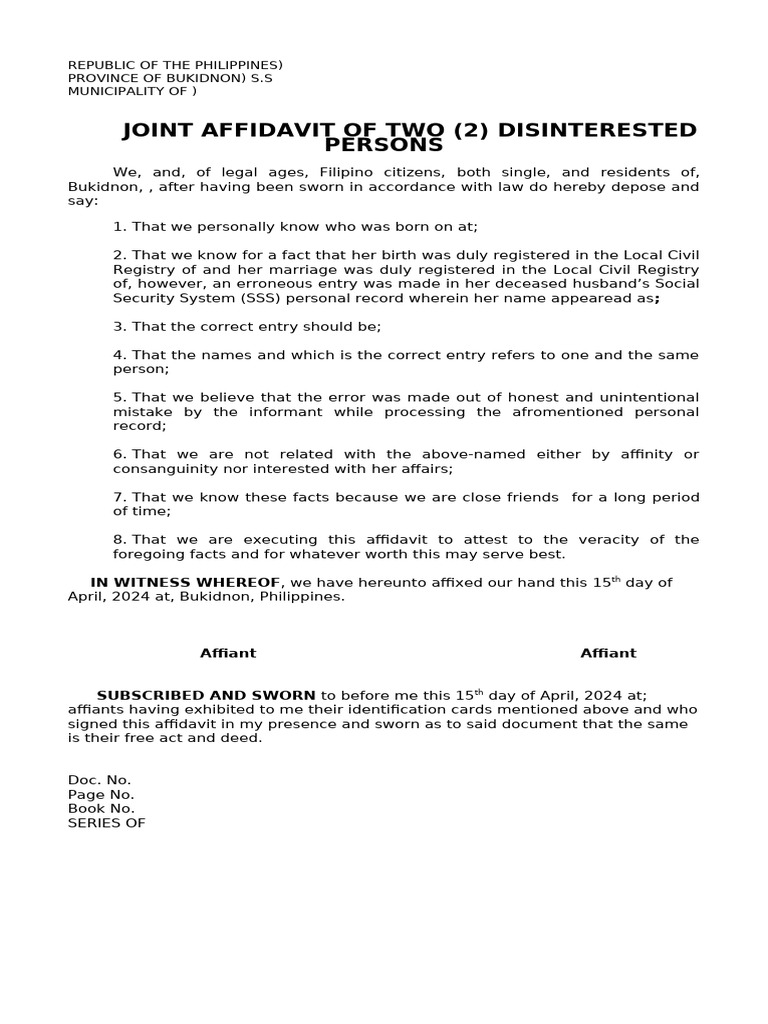 (SSS) Joint Affidavit | PDF