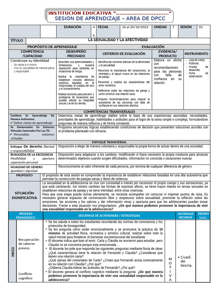 Unidad 7 - Sesión - Sem 1 - DPCC 4° | PDF