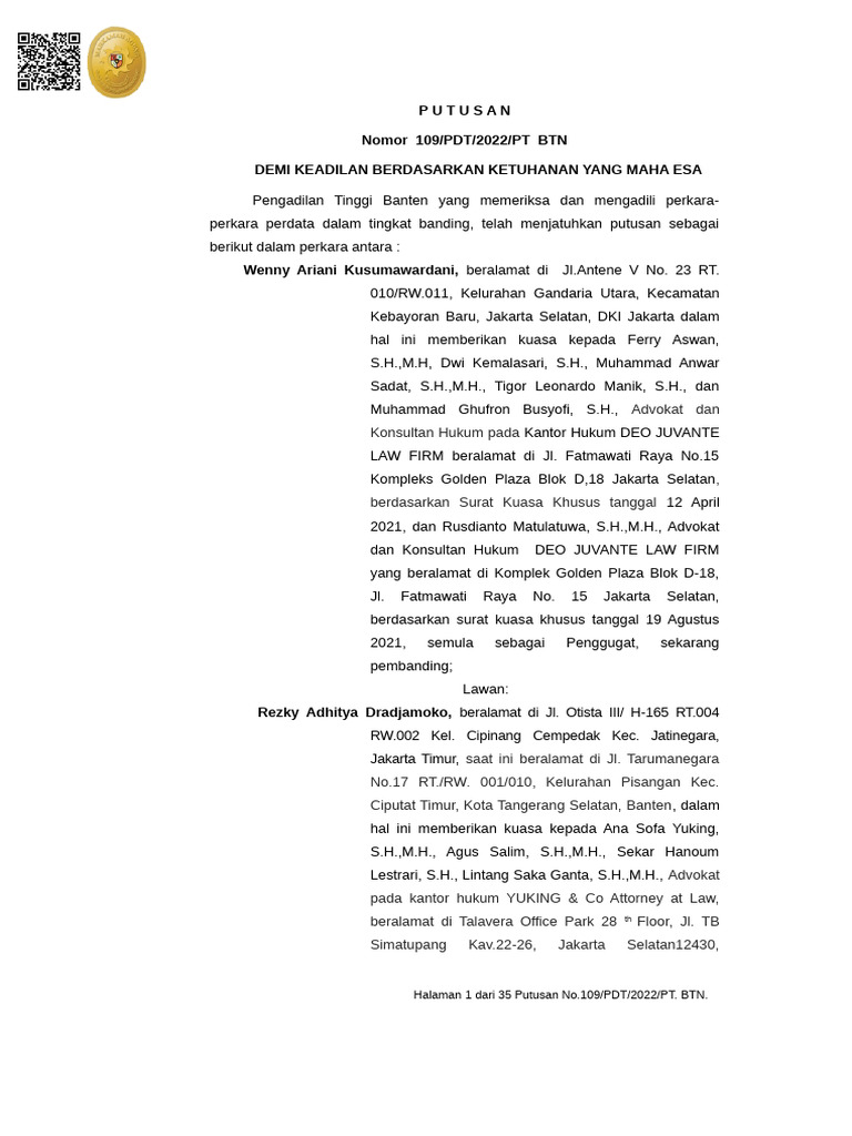 Putusan 109 PDT 2022 PT BTN 20240508225400 | PDF