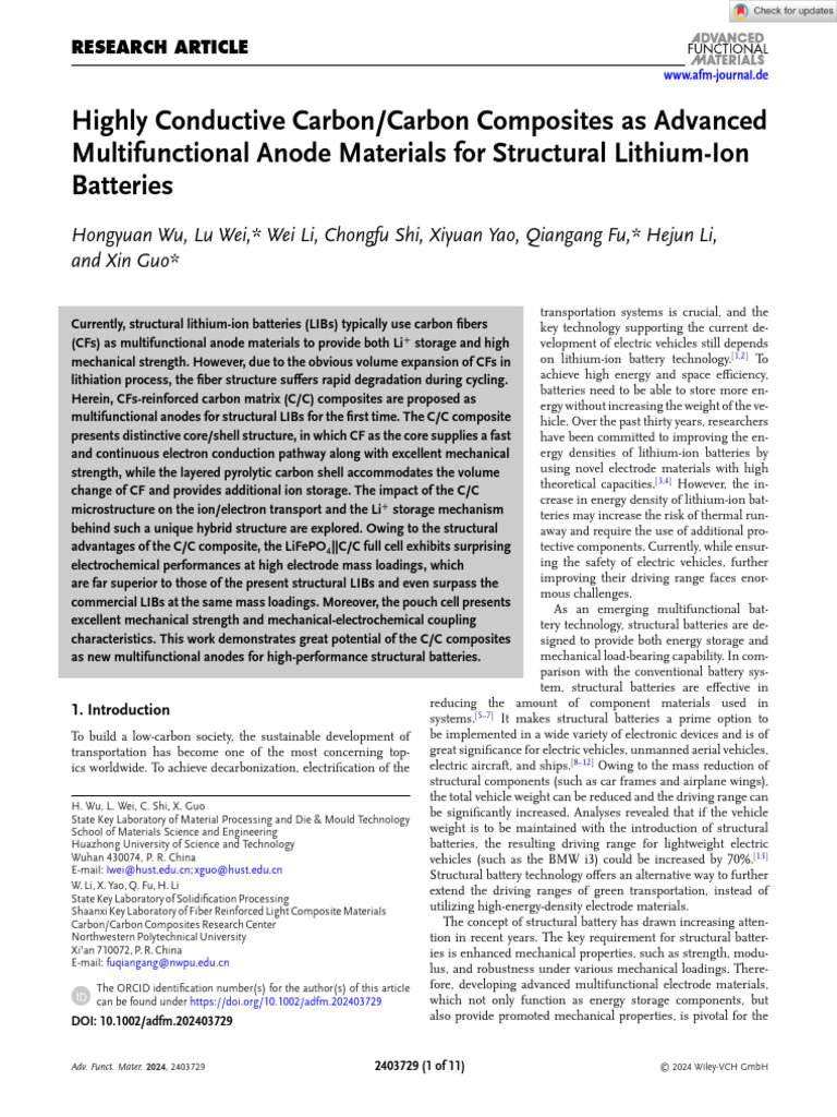 Adv Funct Materials - 2024 - Wu - Highly Conductive Carbon Carbon ...