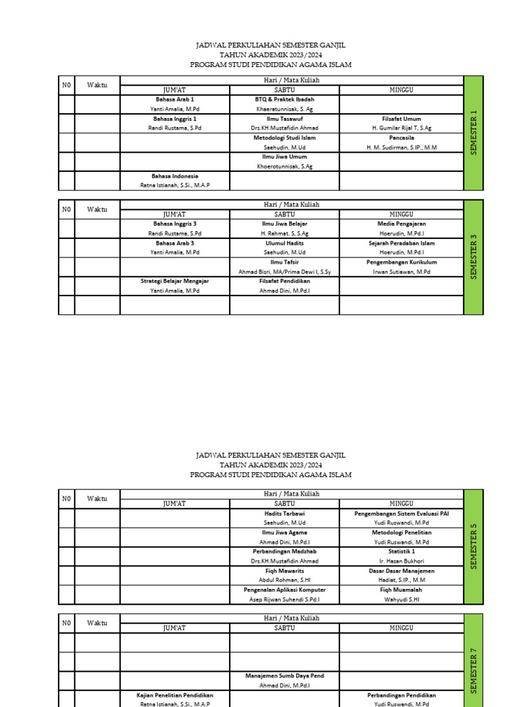 Jadwal Pai Semester Ganjil 2024-2025 | PDF