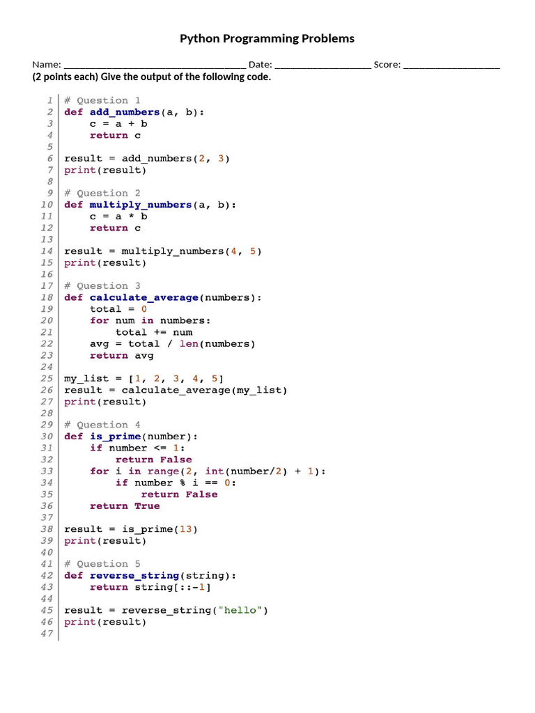 Python Programming Problems 5 | PDF