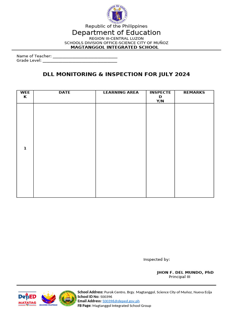 DLL Template Sy 2024 2025 | PDF