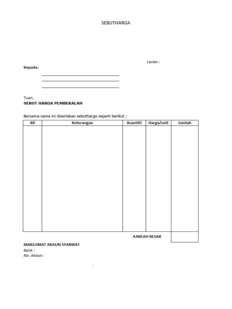 Contoh - Sebut Harga 01 | PDF