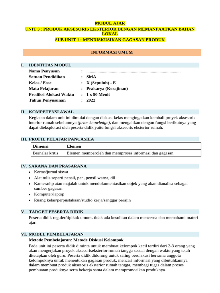 3. Modul Ajar Unit 3 Kegiatan 1 | PDF