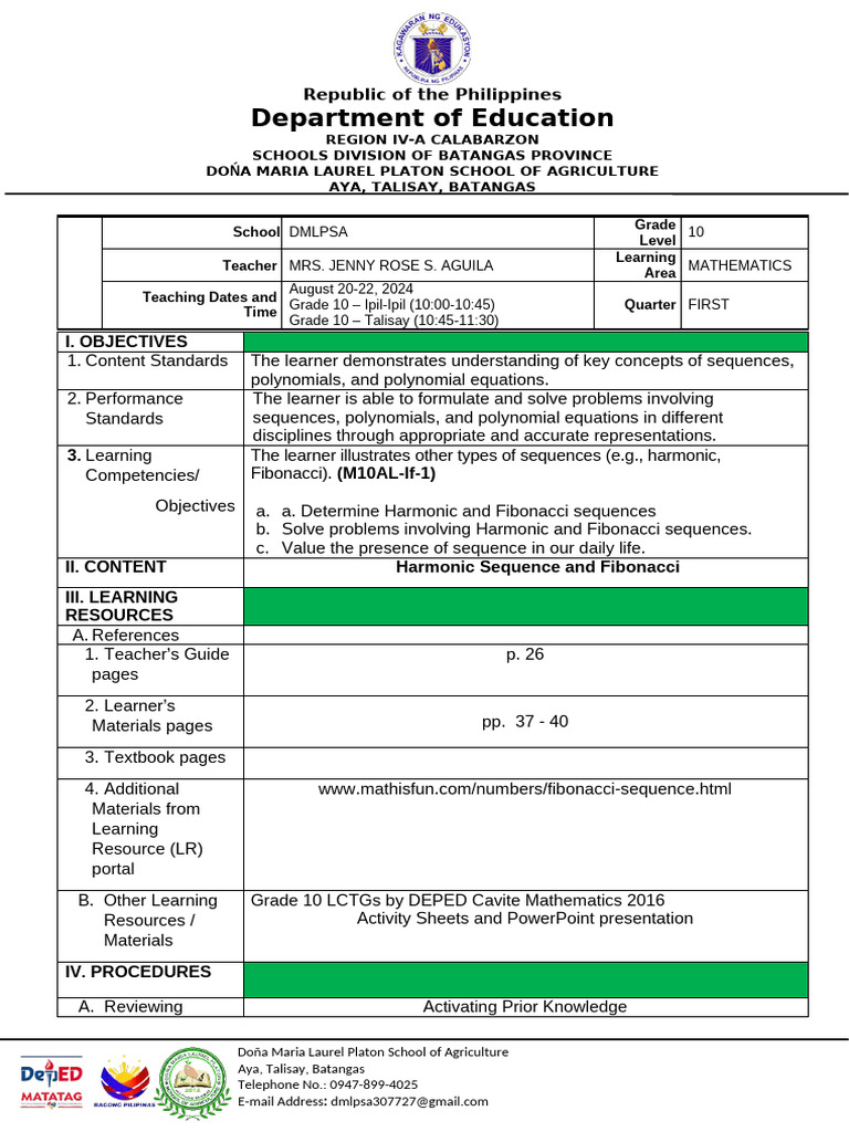 DLL Math10 Q1-W8 | PDF