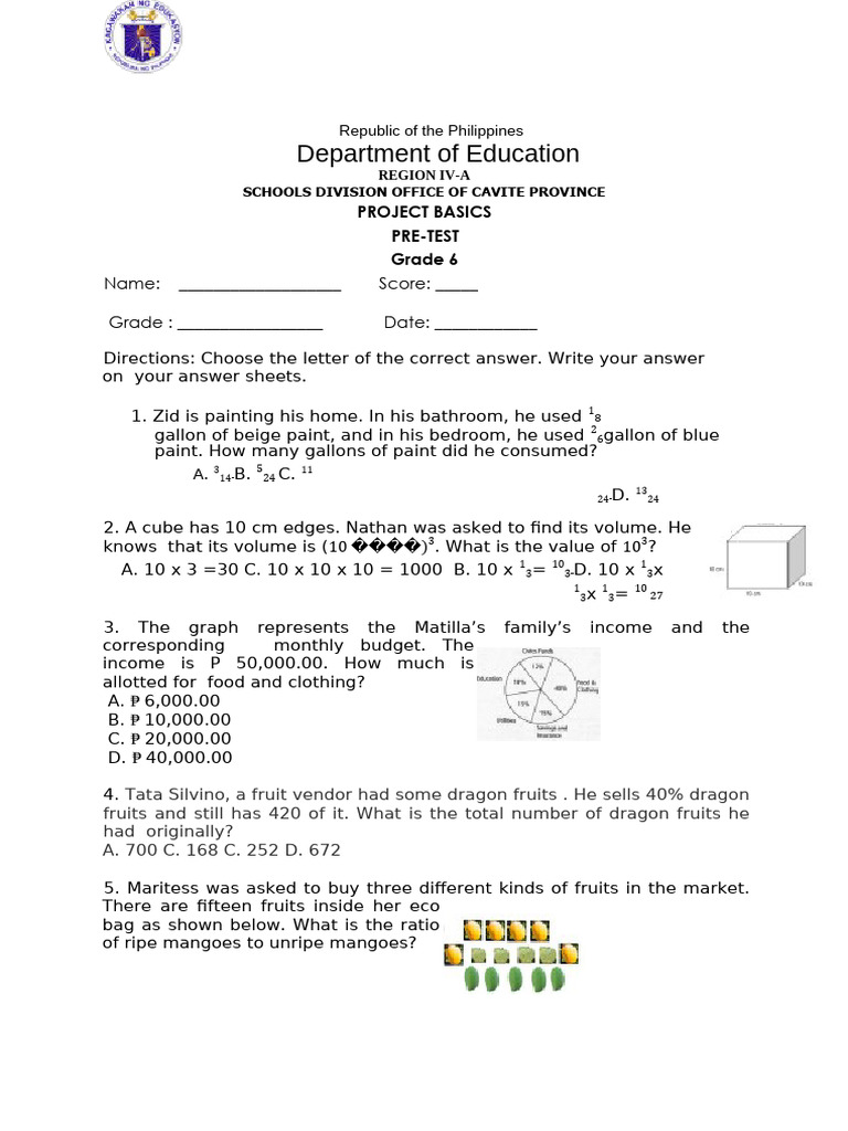 Grade 6 PRE-TEST With TOS and Key To Correction | PDF