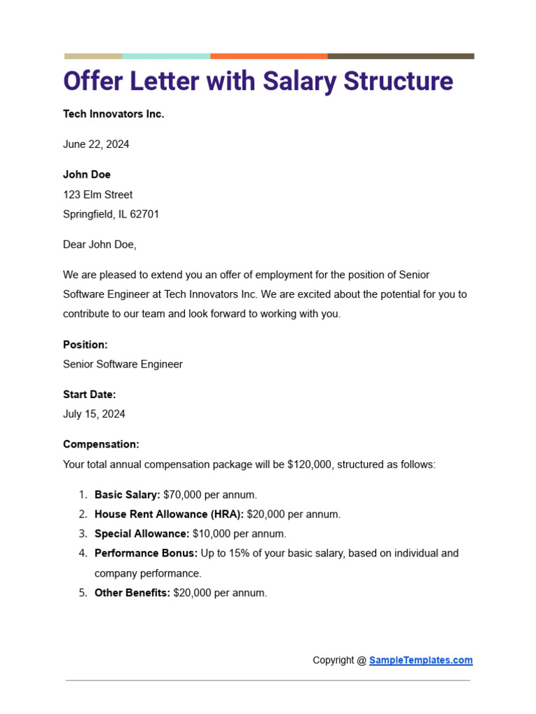 Offer Letter With Salary Structure | PDF | Employment | Salary
