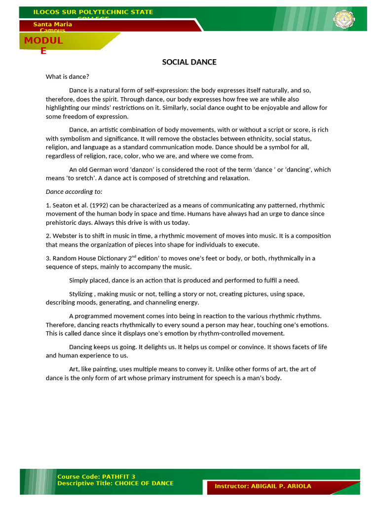 Module III DANCES | PDF