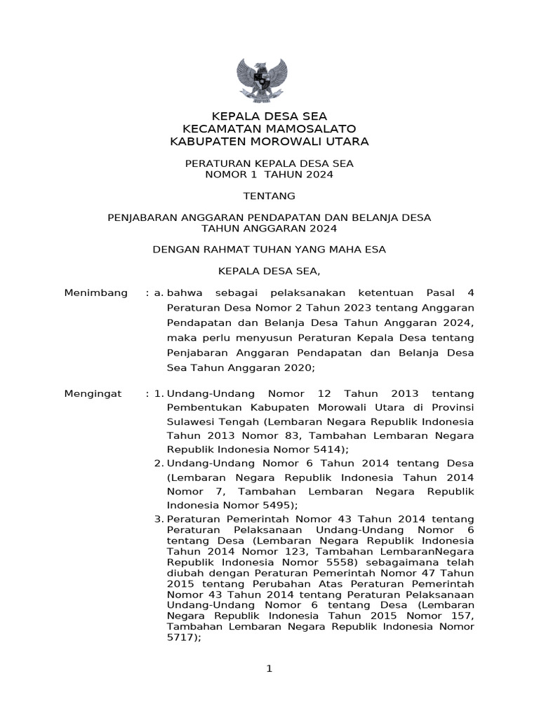 Perkades Penjabaran Apbdes | PDF