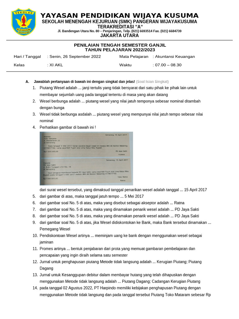 SOAL PTS GANJIL - XI Akuntansi Keuangan | PDF