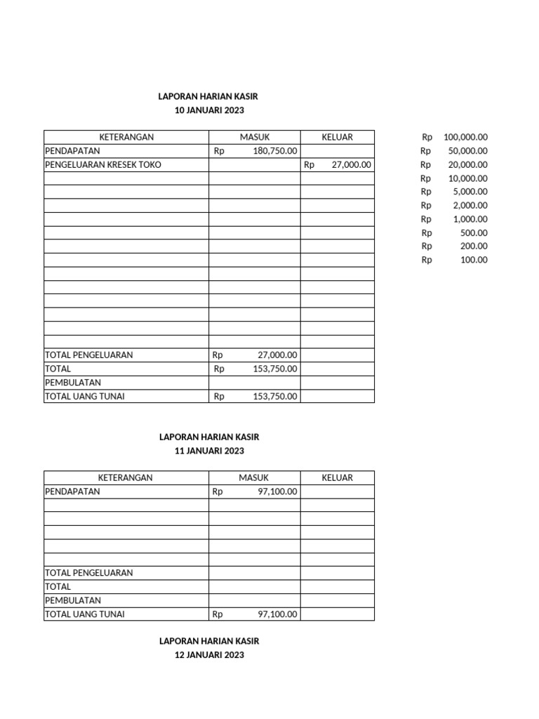 LAPORAN HARIAN KASIR | PDF