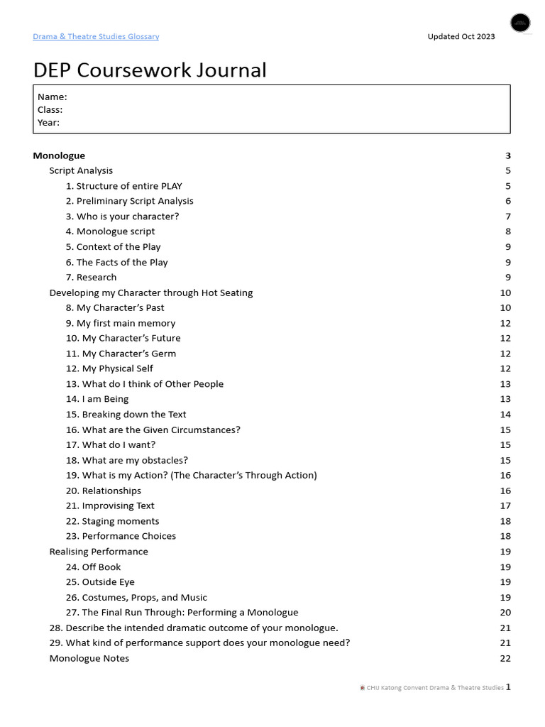 Drama Coursework Journal | PDF | Plot (Narrative) | Theatre